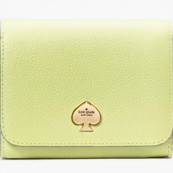 kate spade | Bags | Kate Spade Kayla Pebbled Leather Wallet Lime Green ...